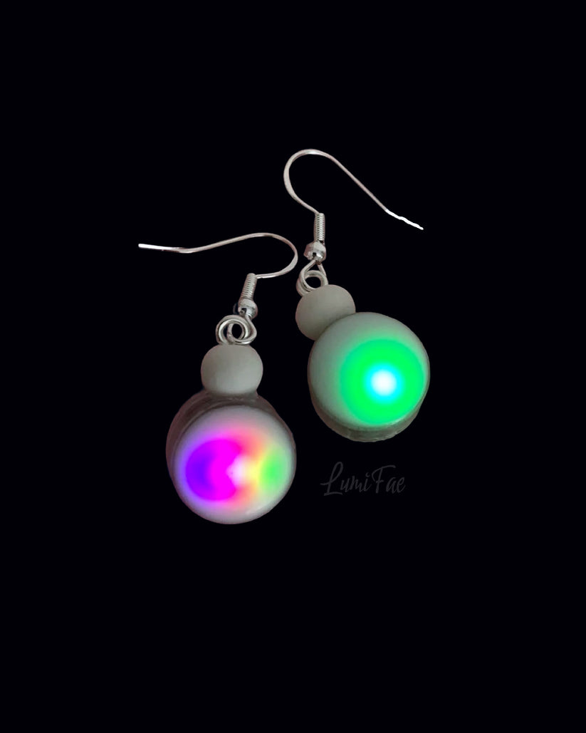 Color Changing LED Bauble Earrings - Light Up Handmade Jewelry - LumiFae